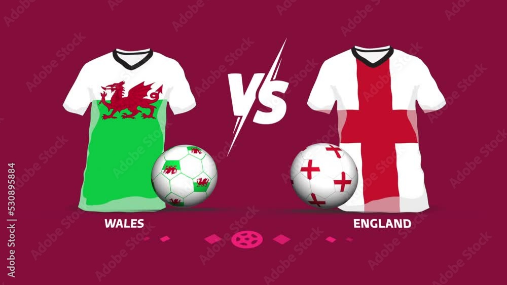 Wales vs England soccer ball match intro animation. Symbolic jersey and ...