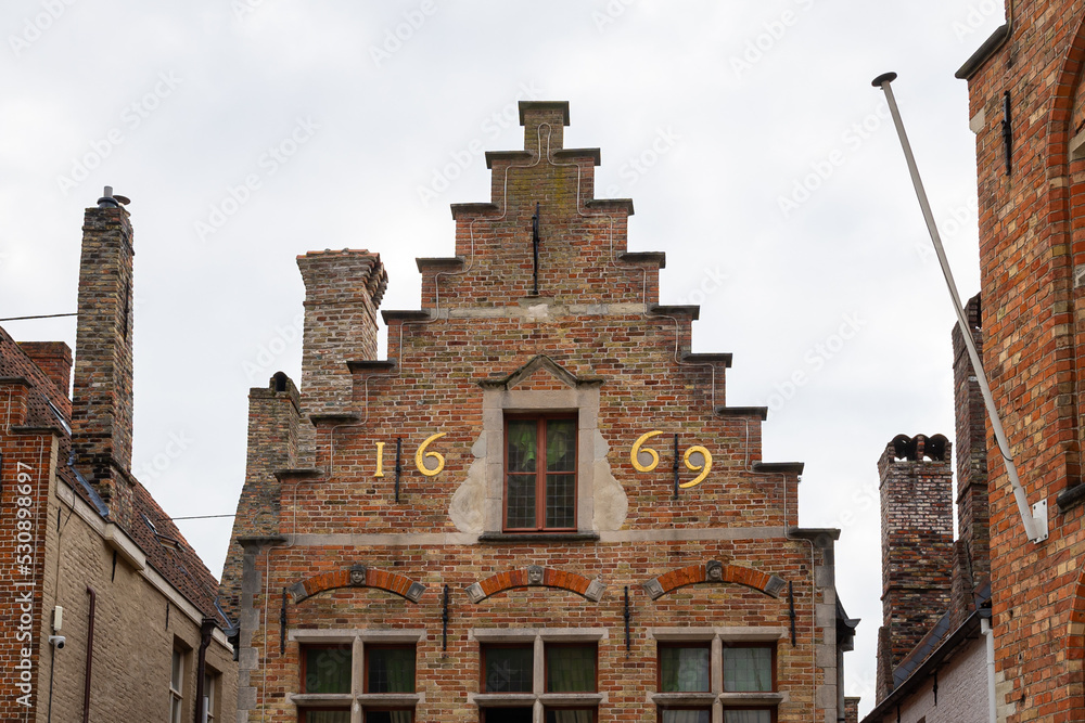 Scenic medieval house with stepped gable of the year 1669 in the ...