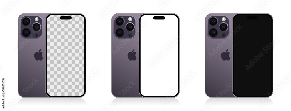 Mockup of iPhone 14 Pro, iPhone 14 Pro Max. Set of smartphones with ...