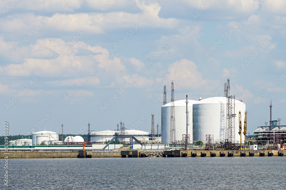 Petrochemical refinery product tank farm at oil terminal for commercial ...