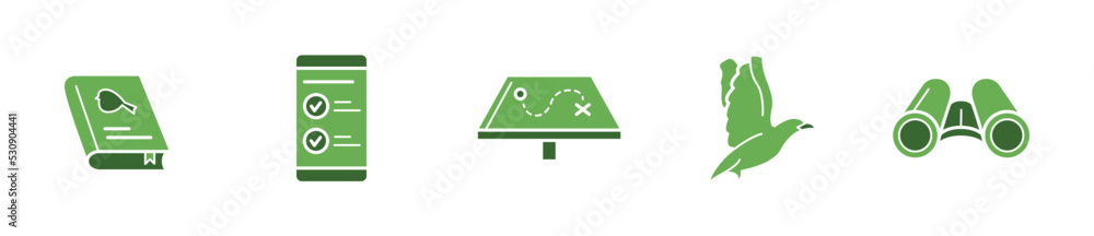 Birding hobby icon set, bird watching concept, outdoors activity vector ...