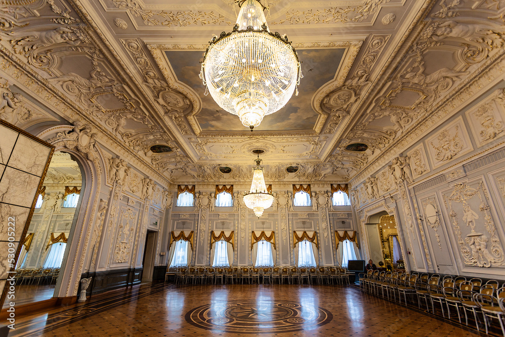 The interior of the Grand Dance Hall in the Rukavishnikov estate in ...