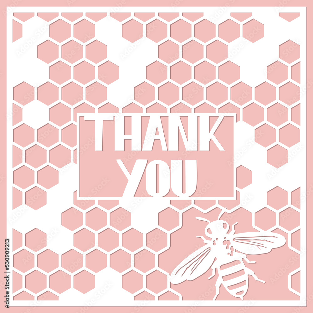 Thank you card, paper cut art style, paper craft. Card template with ...