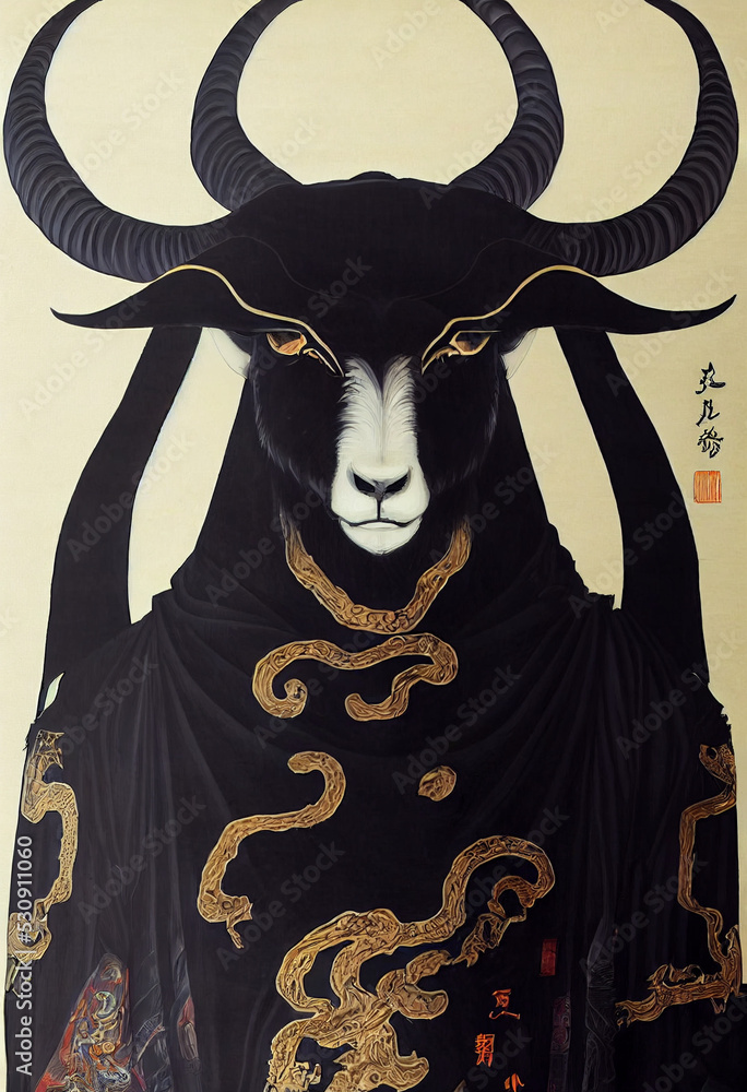 A animated drawing of a goat in a japans anime style. Stock ...