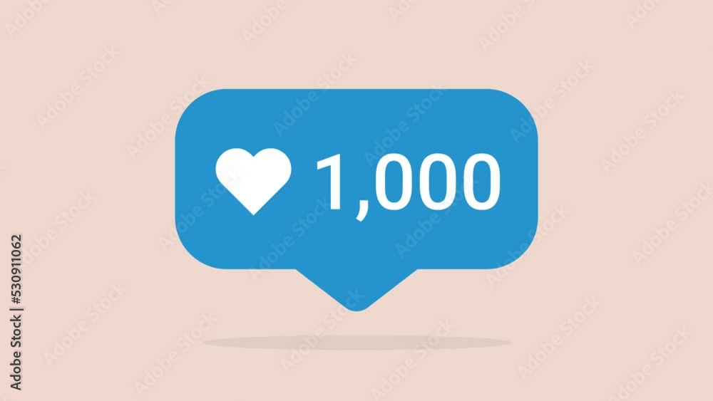 1000 social media likes- Blue bubble with heart symbol counting to one ...