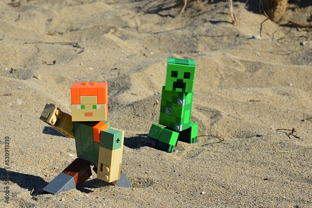 LEGO Minecraft large action figure of Alex chased by hostile explosive ...