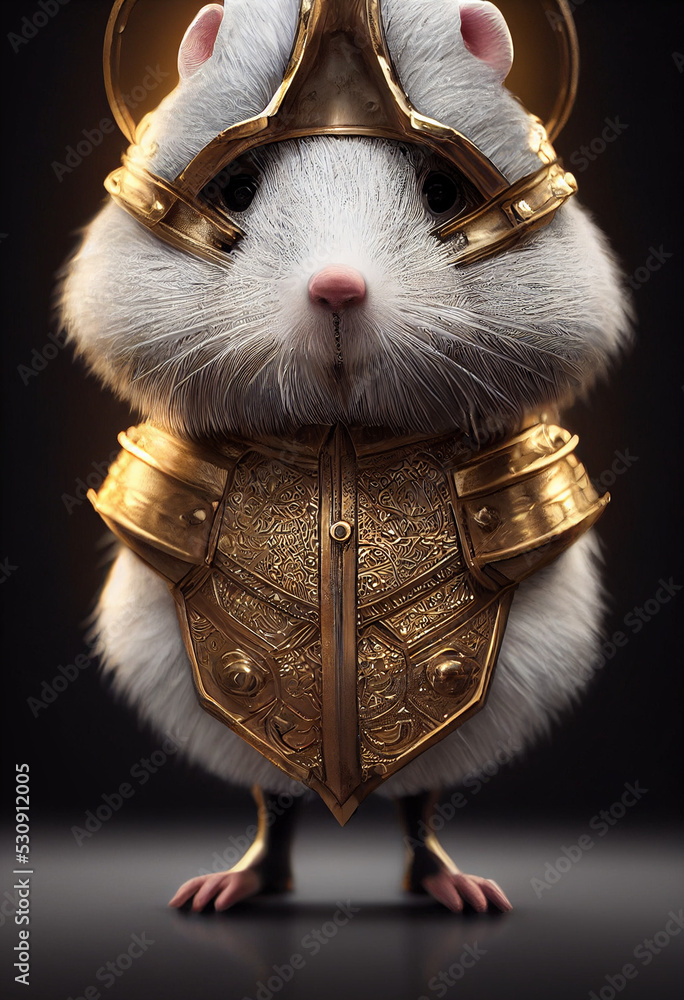 Cute realistic render of a hamster in full knight armor standing. Stock ...