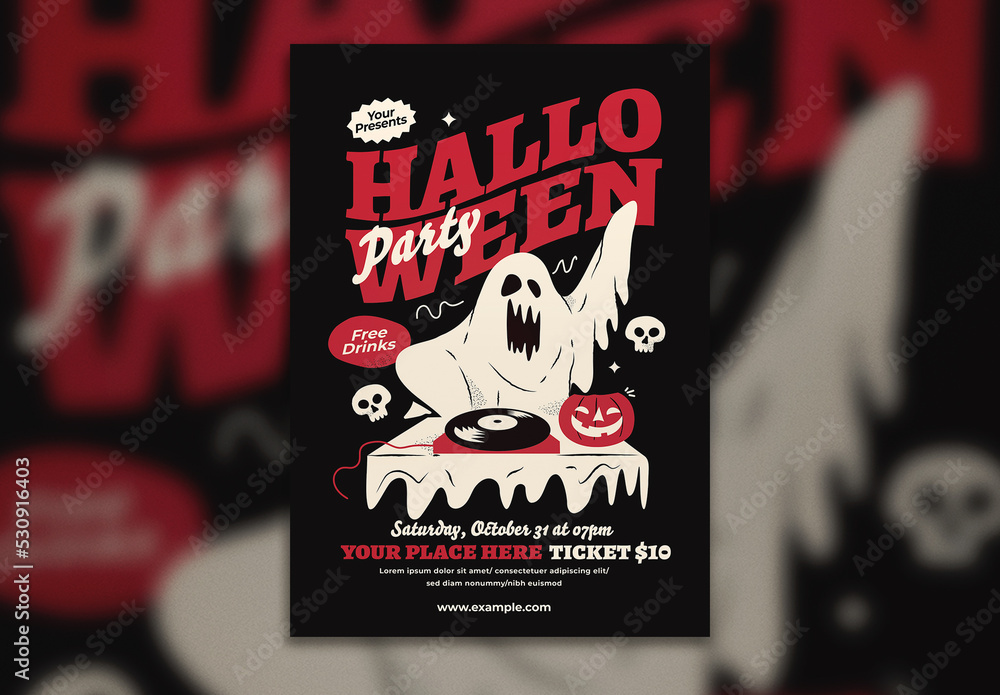 Ghost Halloween Party Flyer Stock Template | Adobe Stock