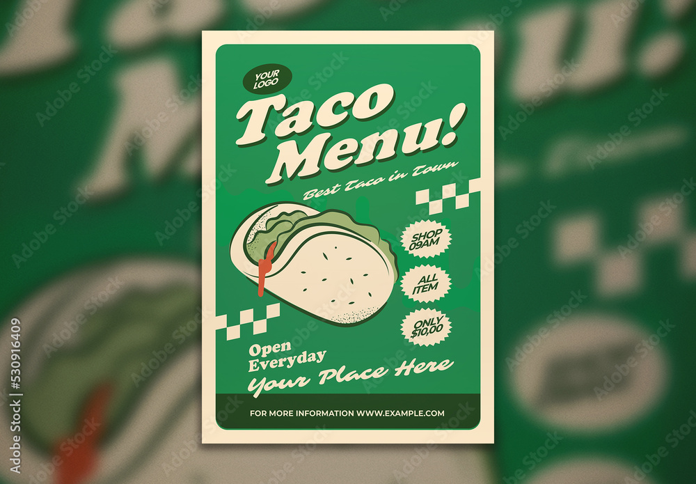 Green Taco Menu Promotion Flyer Stock Template | Adobe Stock