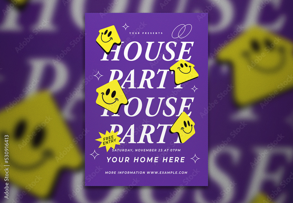Retro House Party Flyer Stock Template | Adobe Stock