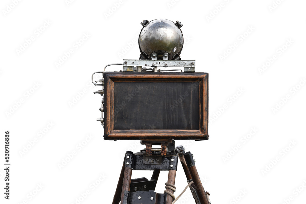 vintage film camera large format on tripod with chalkboard instead of ...