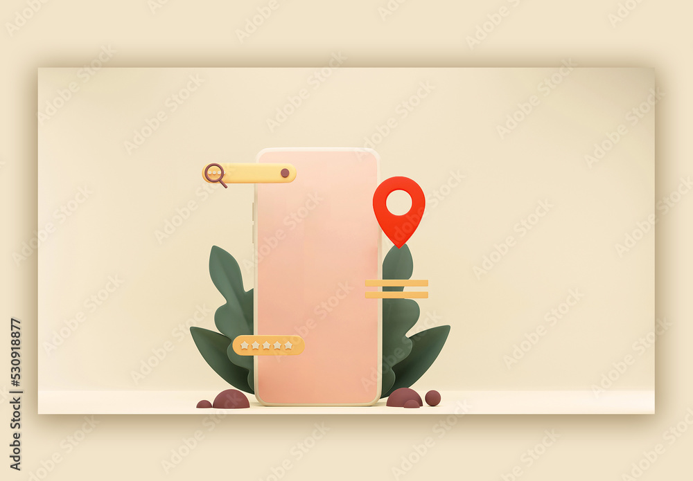 3D Render of Smart Mobile Phone UI UX Elements Navigation Pin with ...