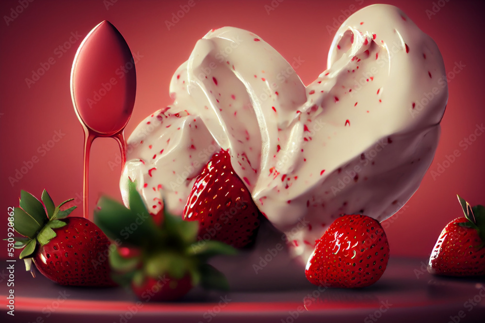 Big cream strawberries with pink background. fruit cgi render for ...