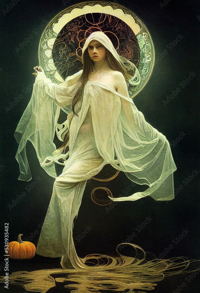 Spooky ghost woman vintage nouveau illustration Stock Illustration ...