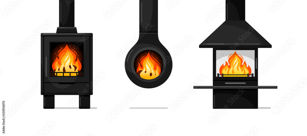 Fireplaces, stoves with fire. Wood burning, pellet, gas, multi fuel ...