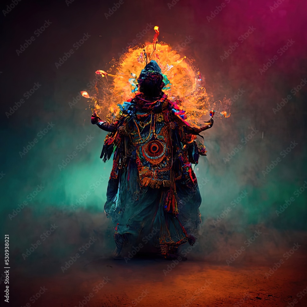 The shaman and his tribe, made with AI Stock Illustration | Adobe Stock