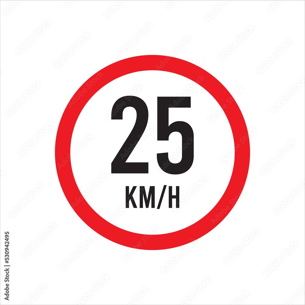 Isolated Road Maximum Speed limit sign 25 kmh sign icon on white ...
