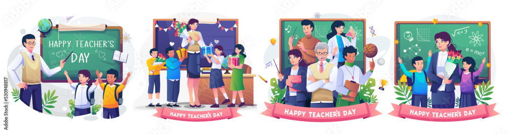 Set of Teacher's Day with A group of teachers from various subjects ...