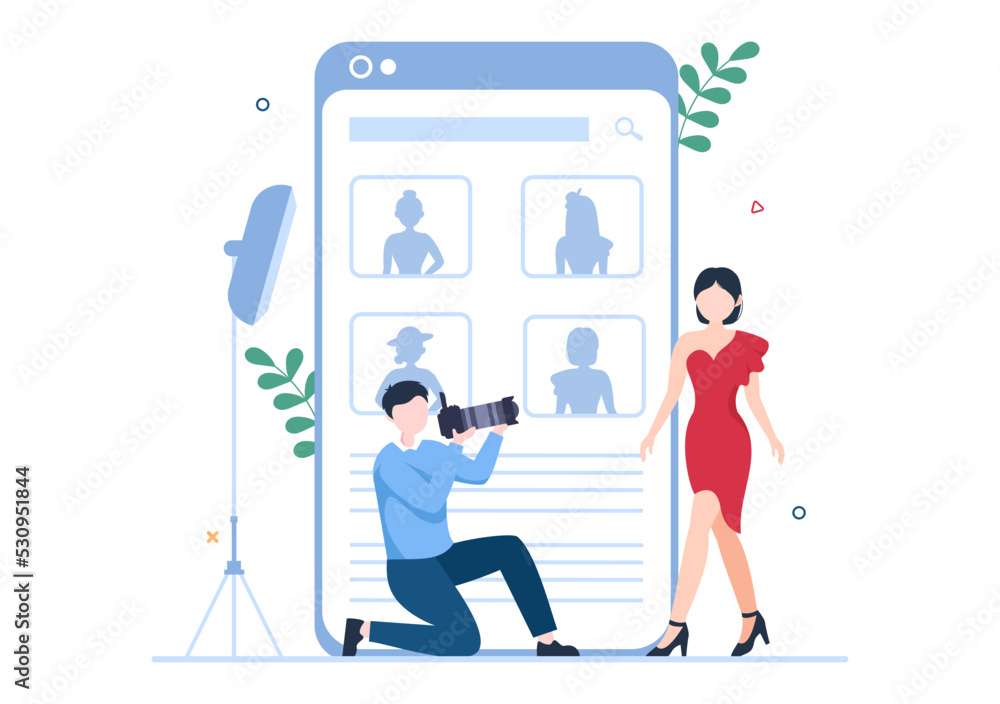 Model Portfolio Template Hand Drawn Cartoon Flat Illustration with ...