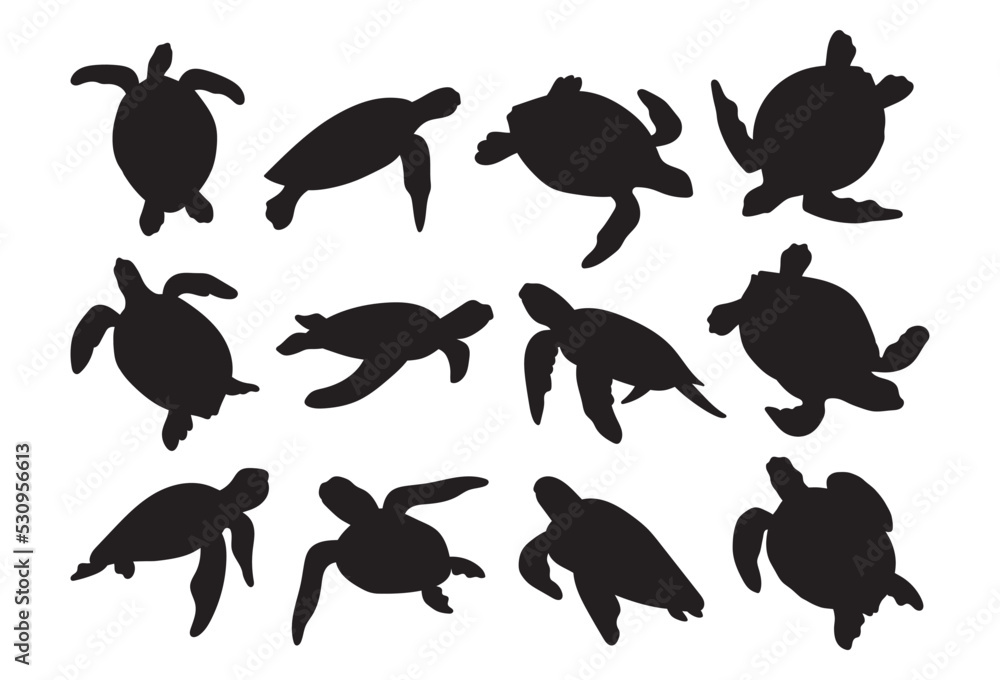 Sea turtle stencil template bundle isolated on white background Stock ...