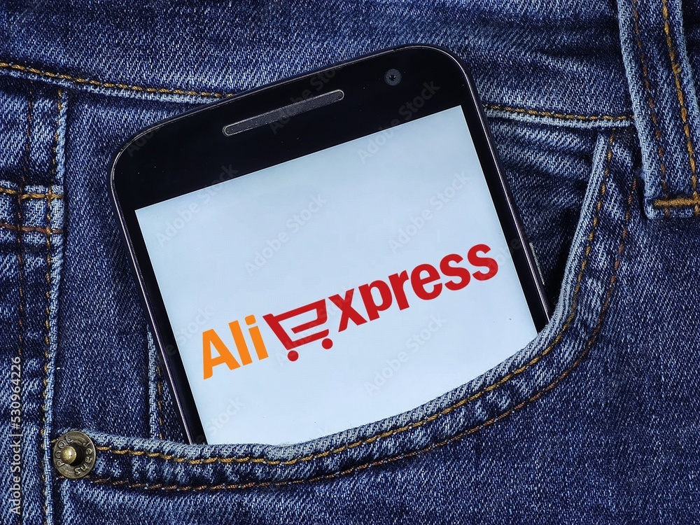 Aliexpress logo on the smartphone screen. AliExpress is an online ...