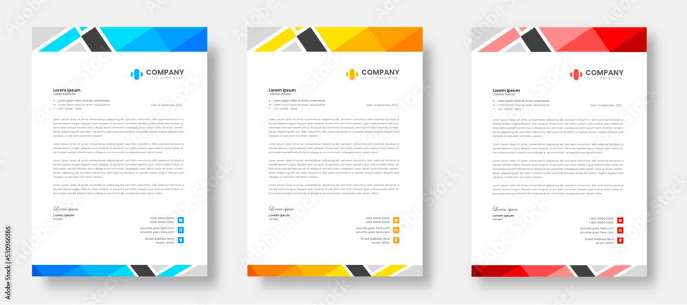 corporate modern business letterhead design template with yellow, blue ...