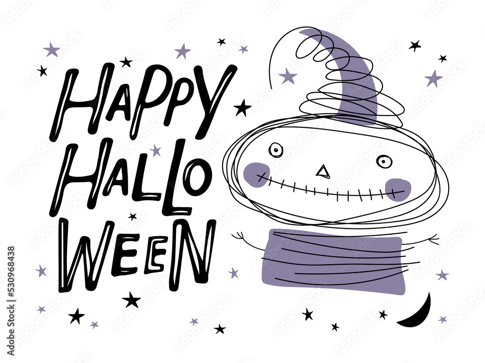 Happy Halloween hand drawn card with halloween Smiling character ...
