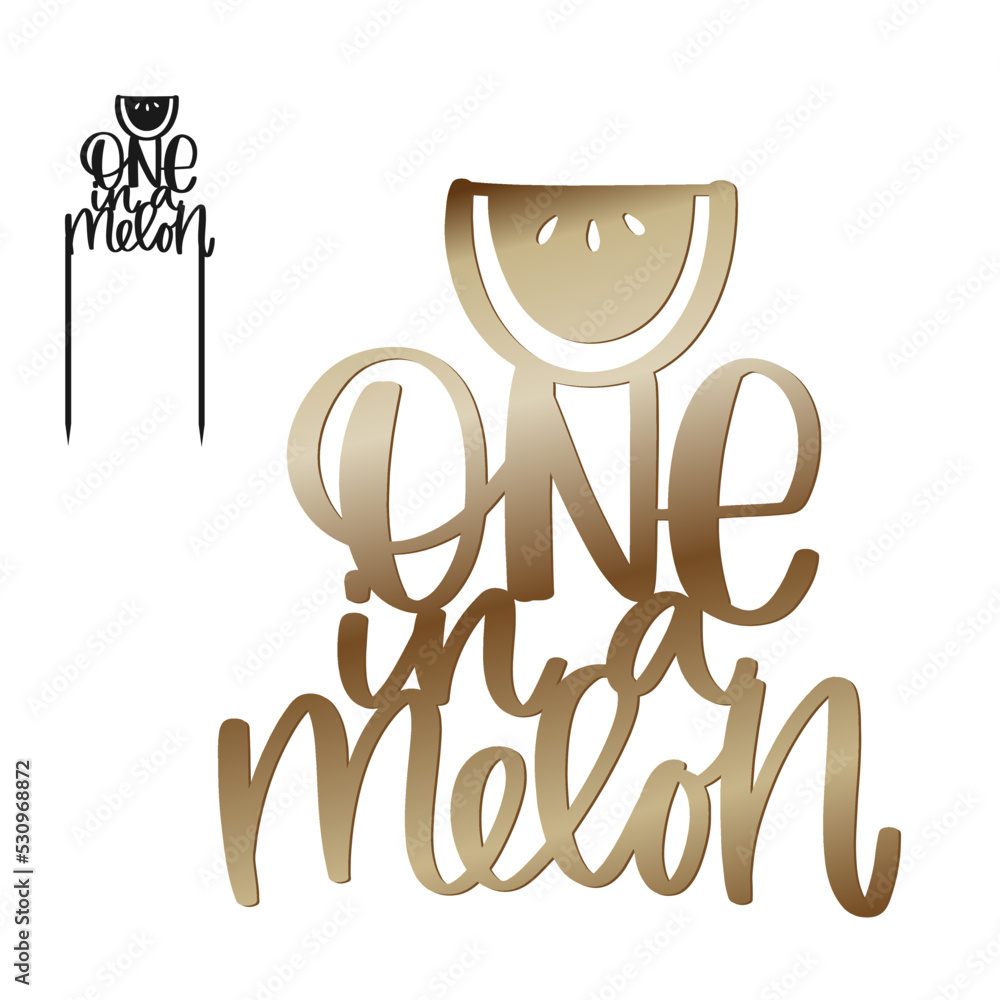 One in a melon First Birthday cake topper with wordplay phrase. Summer ...