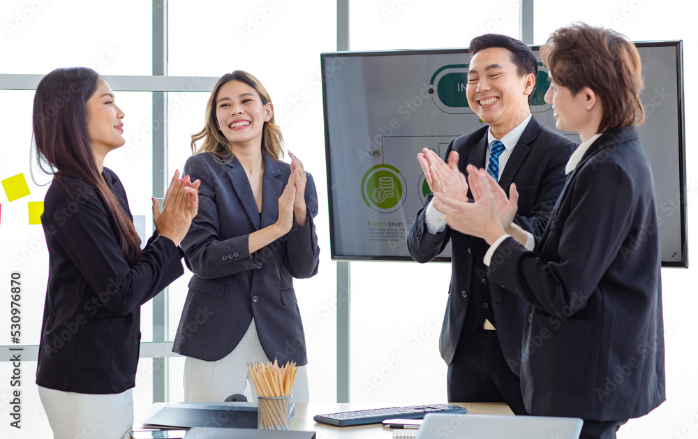 Millennial Asian successful professional male businessmen and female ...