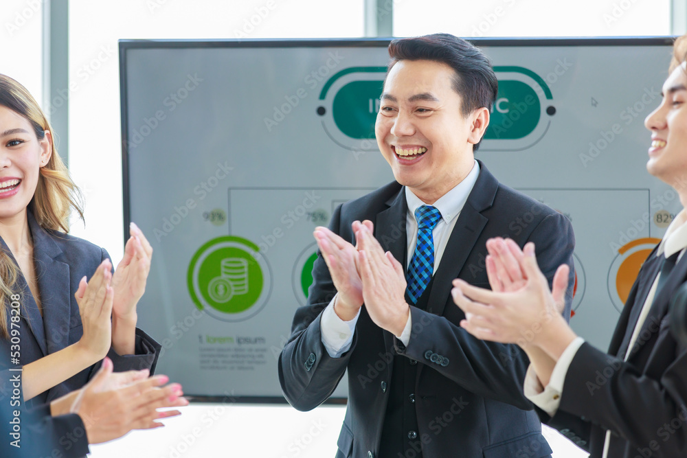 Millennial Asian successful professional male businessmen and female ...