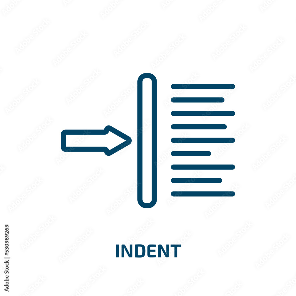 indent icon from user interface collection. Thin linear indent, text, button outline icon ...