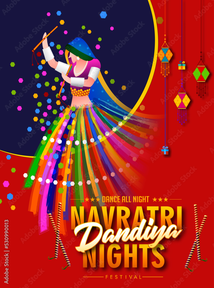 Vector design of Indian couple playing Garba in Dandiya Night Navratri ...