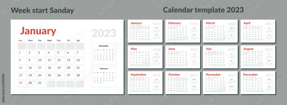 2023 Calendar Planner Template. Vector layout of a wall or desk simple ...
