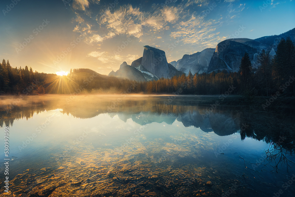 Großer See mit Bergen im Hintergrund im Yosemite Nationalpark ...