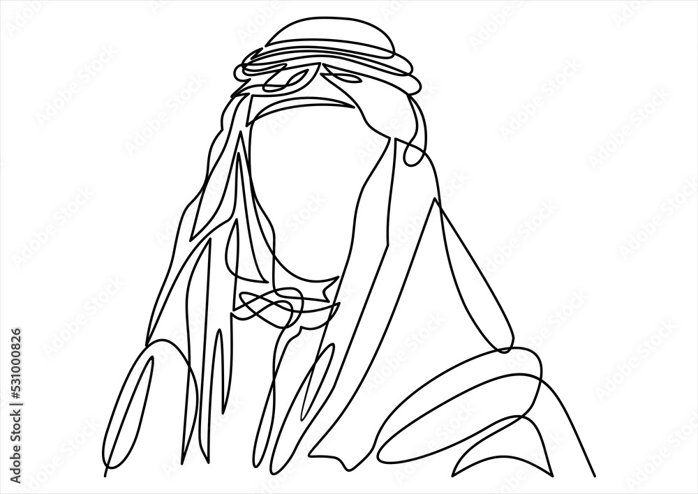 standing middle east arab man - single line drawing - single line ...