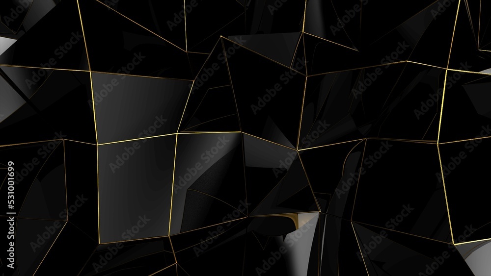 Abstract black geometric bumpy surface with kinks from glossy blocks ...