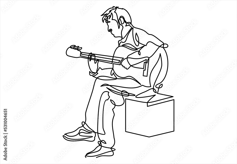 continuous line drawing of a man playing guitar musician vector ...