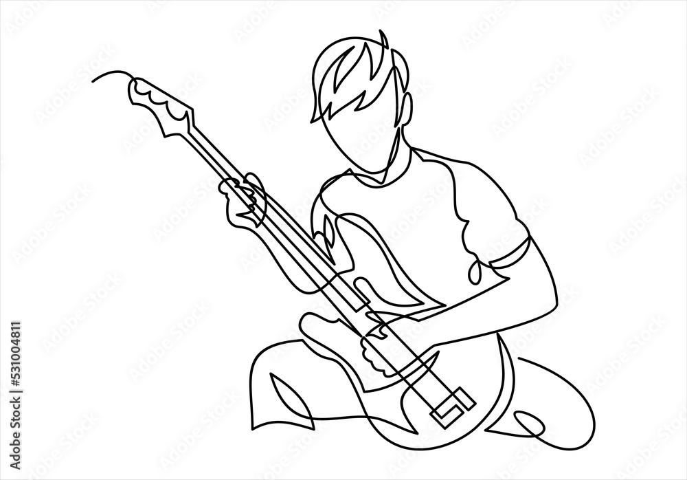 continuous line drawing of a man playing guitar musician vector ...