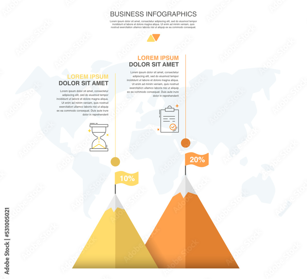 Timeline vector infographic. Modern mountain graph with 2 steps ...