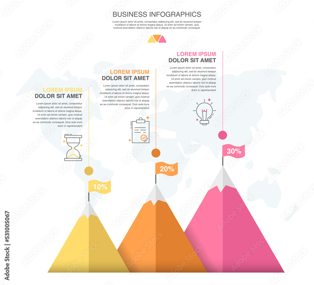 Timeline vector infographic. Modern mountain graph with three steps ...