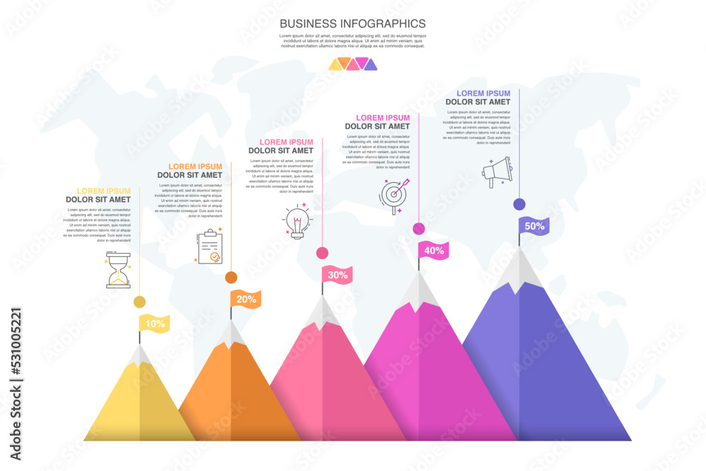 Timeline vector infographic. Modern mountain graph with five steps ...