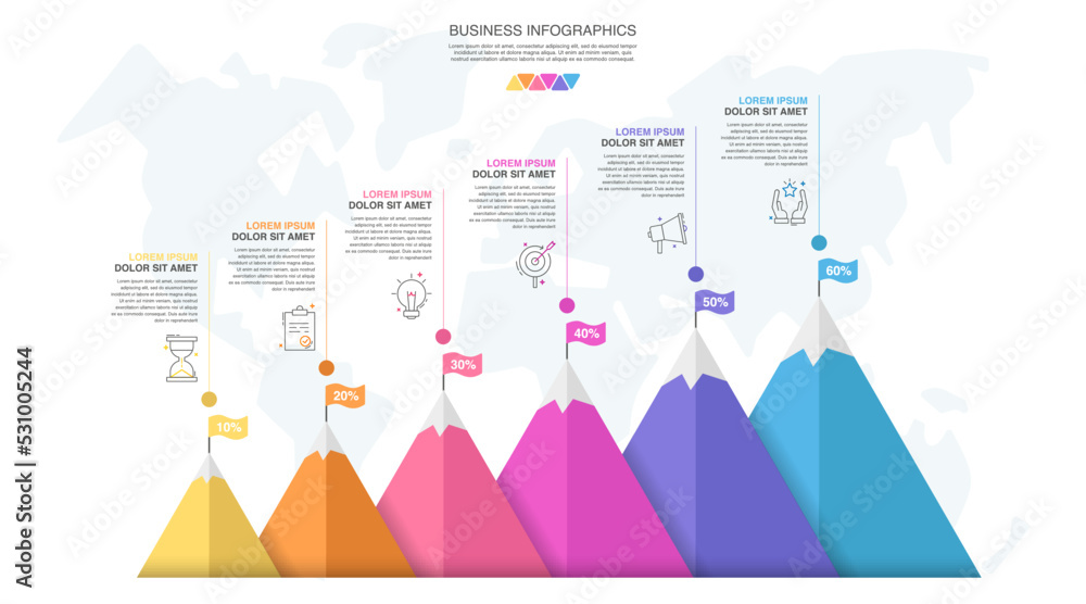 Timeline vector infographic. Modern mountain graph with six steps ...