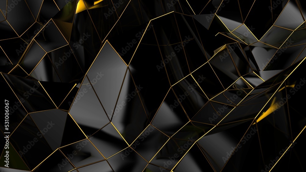 Abstract black geometric bumpy surface with kinks from glossy blocks ...