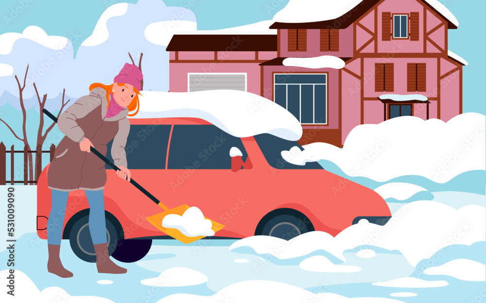 Snow removal and street cleaning after winter snowfall vector ...