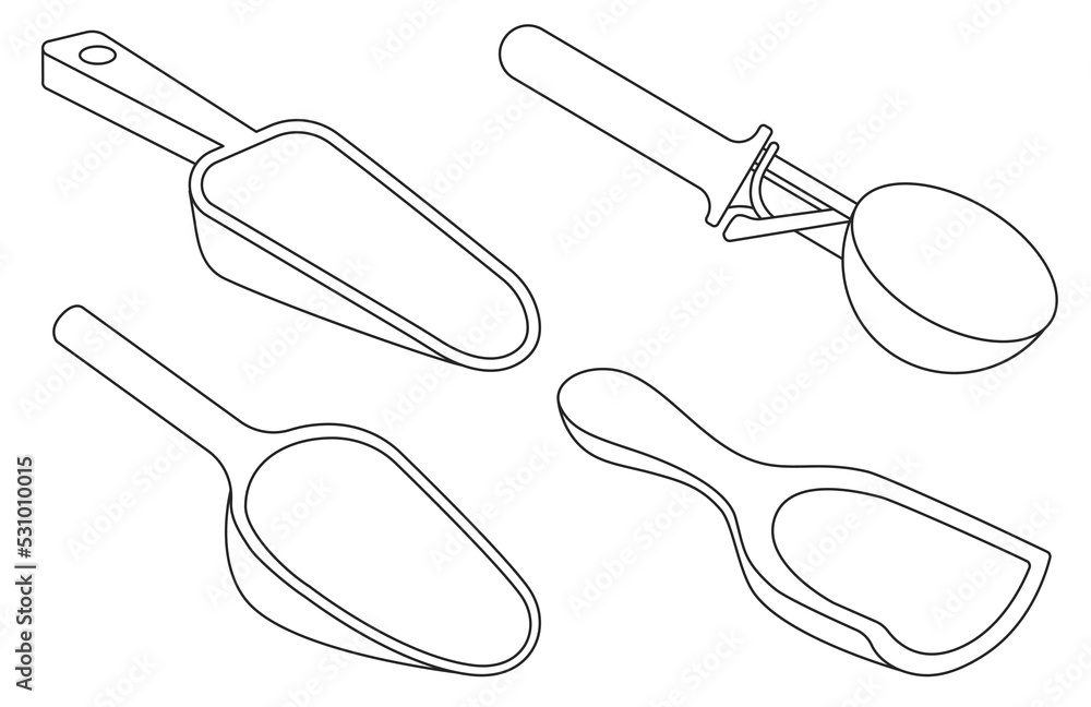Scoop isolated outline set icon. Vector illustration measuring serving ...
