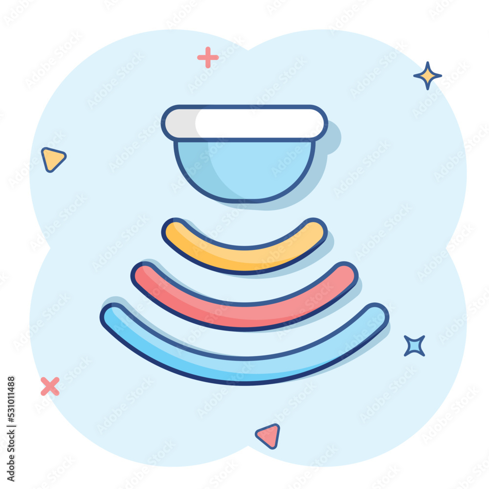 Motion sensor icon in comic style. Sensor waves vector cartoon ...