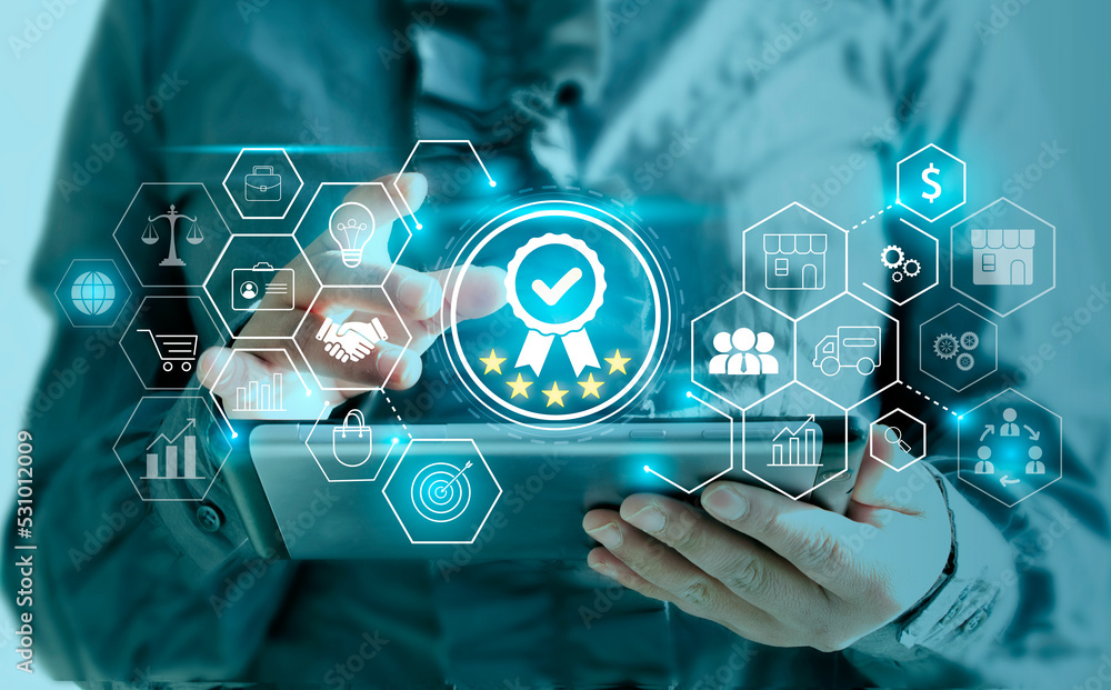 Quality assurance of services and products, guarantee, high standards ...