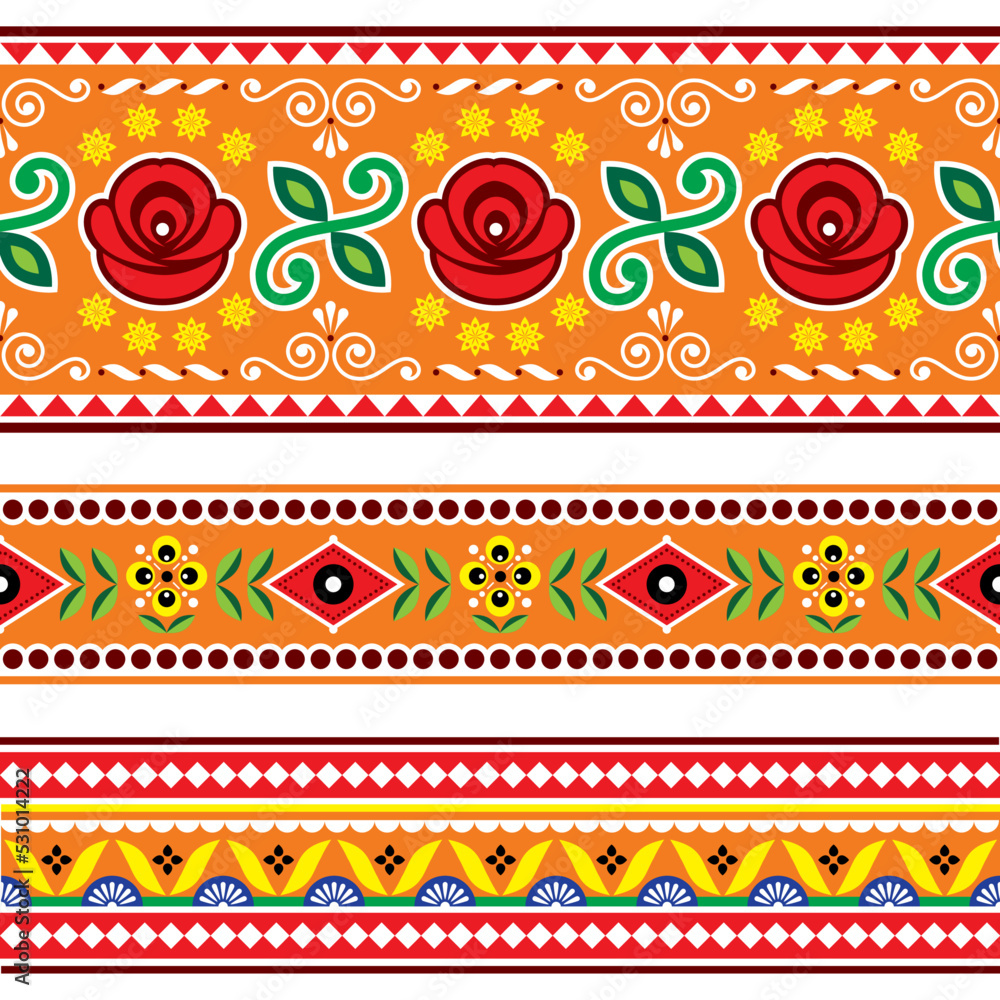Indian and Pakistani truck art vector set of 3 seamless patterns ...