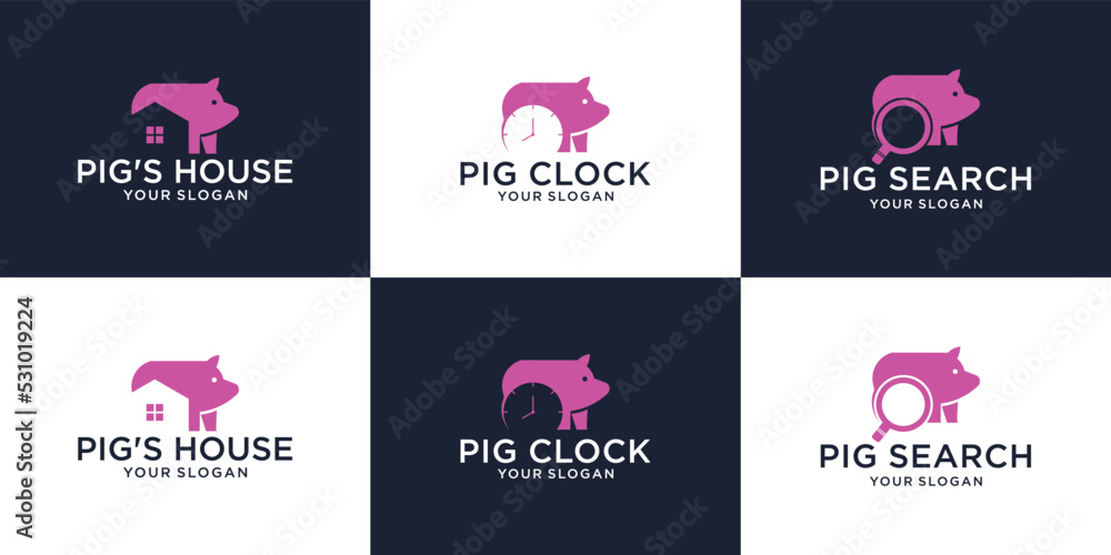 pig house creative design collection, wild boar, cute animal Stock ...