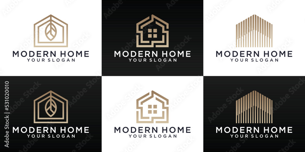 Vetor de collection of modern house logos, architects, buildings do ...